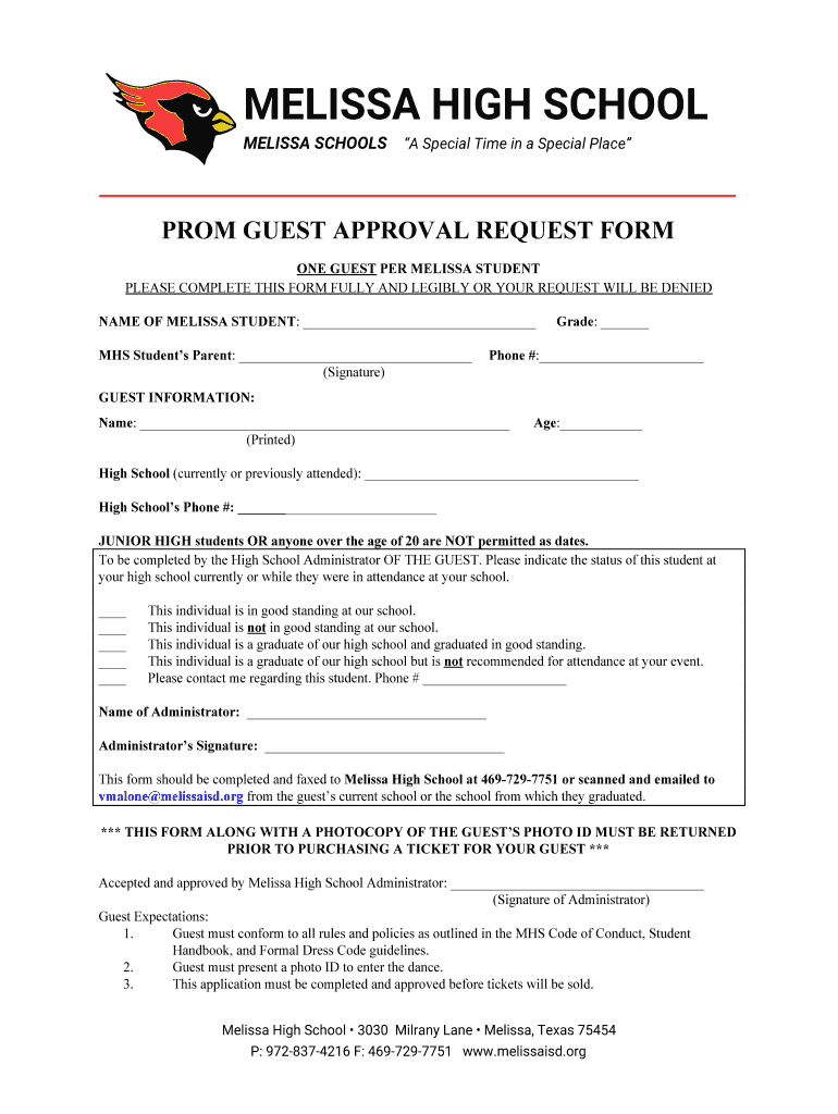 Fillable Online Prom Guest Approval Form & Guidelines Fax Email Print ...