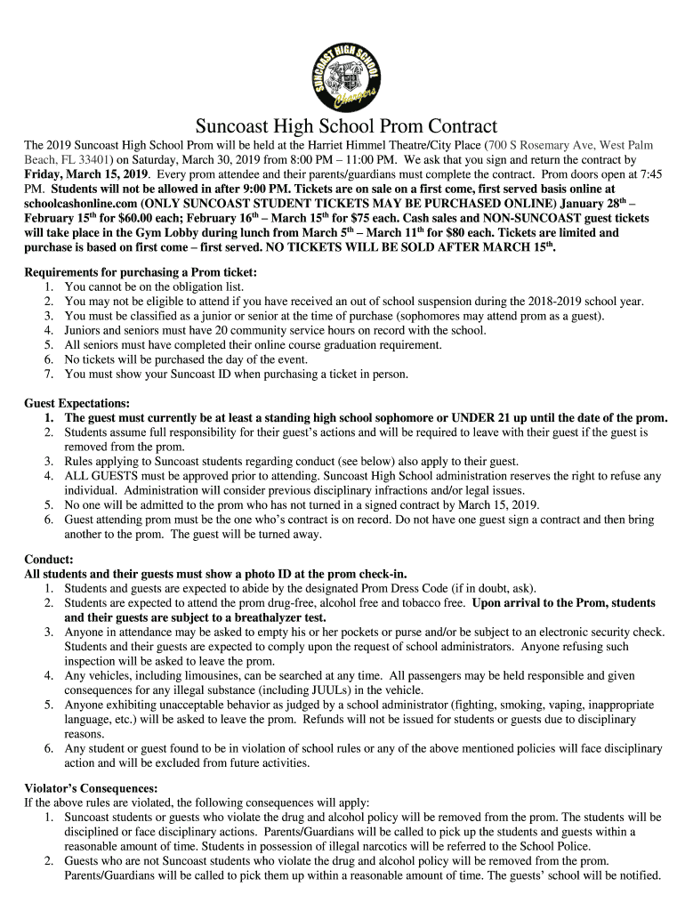 Fillable Online Suncoast High School Prom Contract Fax Email Print ...