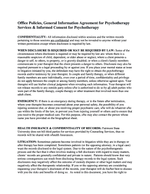 Fillable Online AGREEMENT/INFORMED CONSENT FOR PSYCHOTHERAPY SERVICES ...