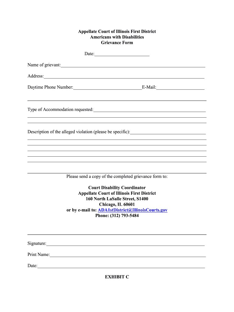 Fillable Online Illinois 1st District Appellate Court - Americans with Disabilities Grievance ...