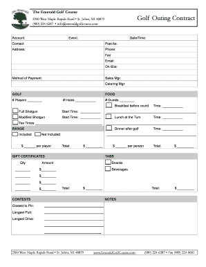Fillable Online Golf Outing Contract - The Emerald Golf Course Fax ...