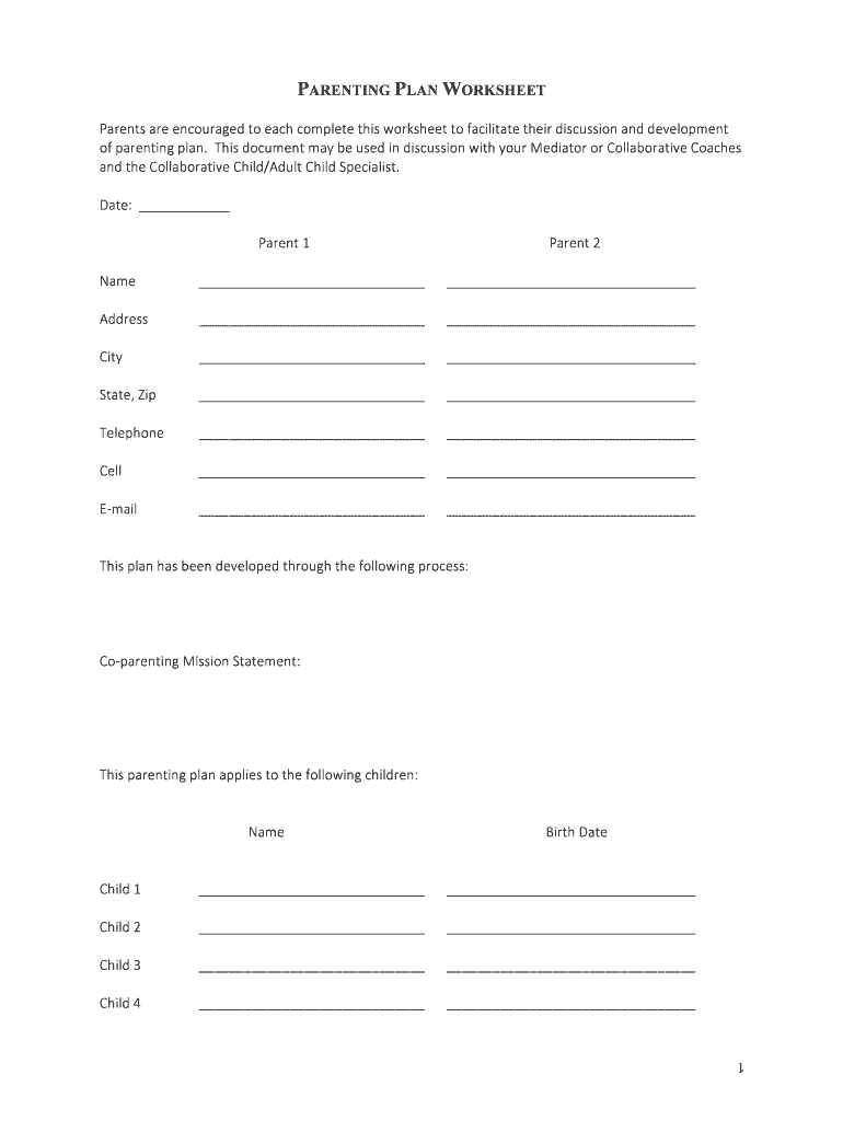 Fillable Online Parenting Plan Worksheet.doc Fax Email Print - pdfFiller