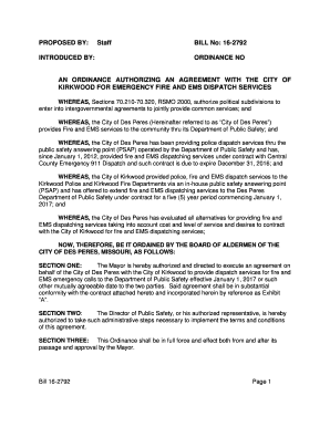 Fillable Online AGREEMENT FOR EMERGENCY MEDICAL SERVICE (EMS) AND FIRE ...