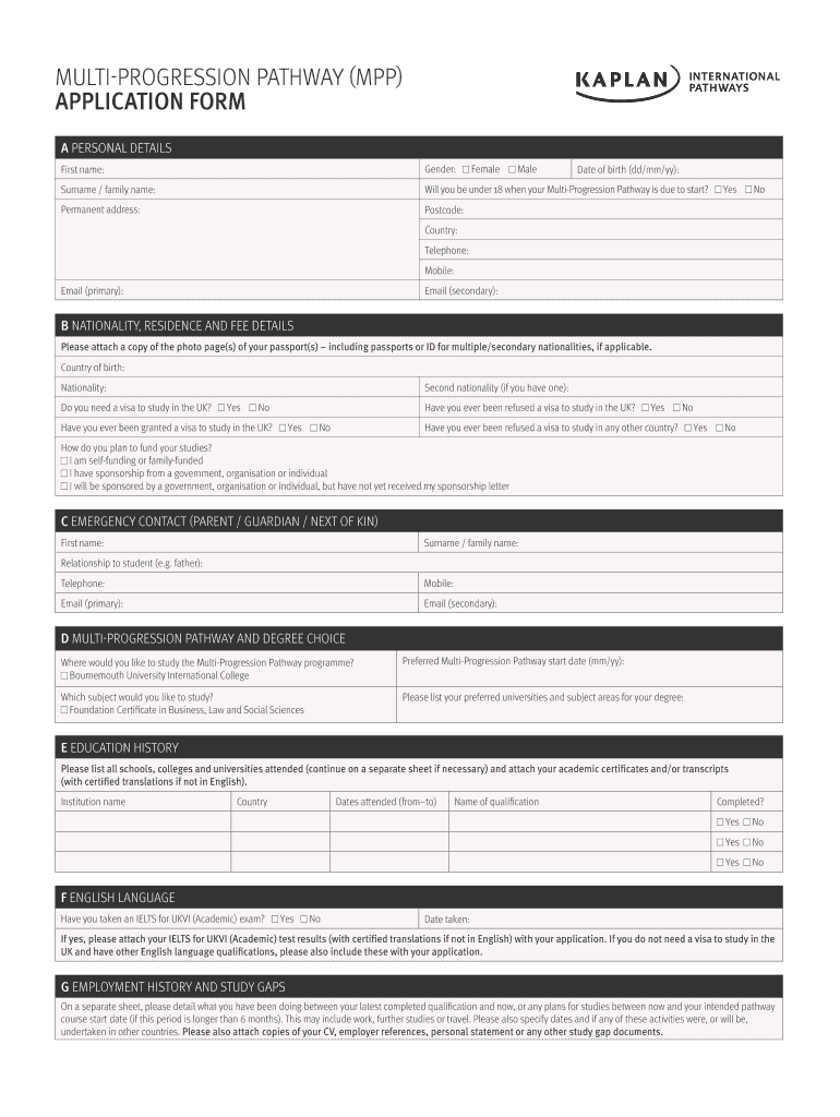 Fillable Online MULTI-PROGRESSION PATHWAY (MPP) APPLICATION FORM Fax ...