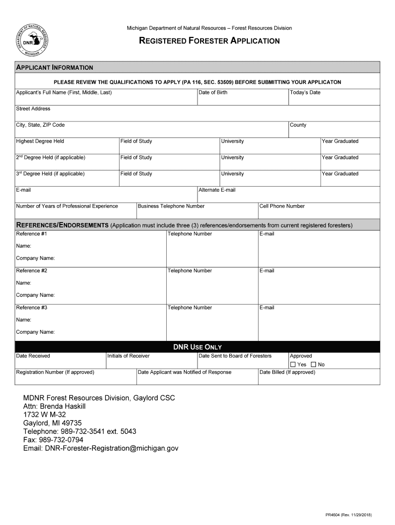 Fillable Online Registered Forester Application. Registered Forester ...