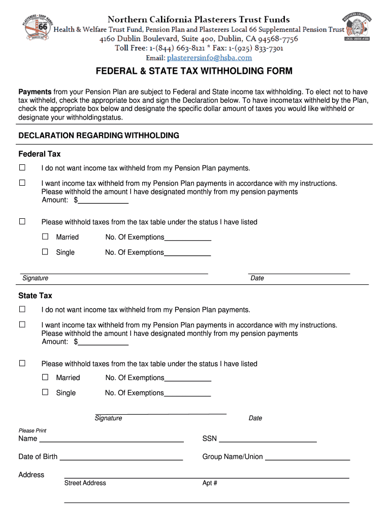 Fillable Online Federal & State Tax Withholding Form Fax Email Print ...