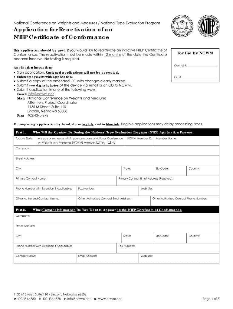 Fillable Online National Conference on Weights and Measures / National ... Fax Email Print ...