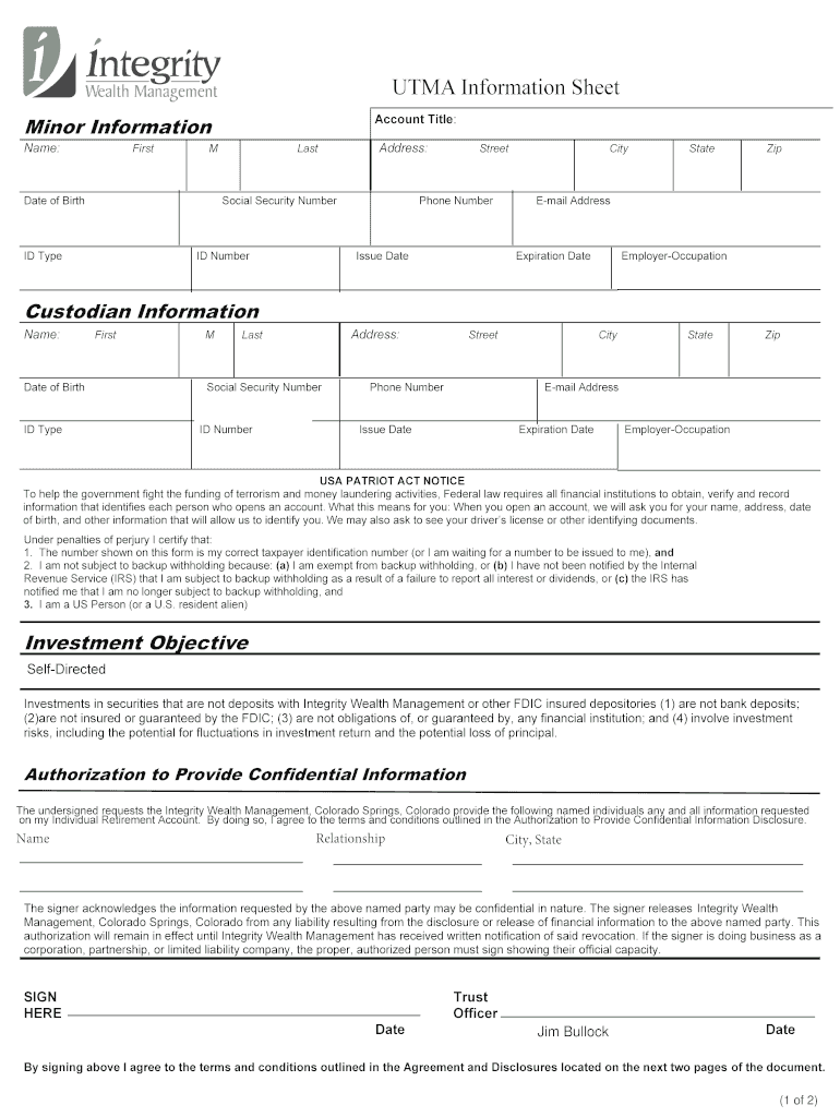 Fillable Online UTMA Information Sheet Fax Email Print - pdfFiller