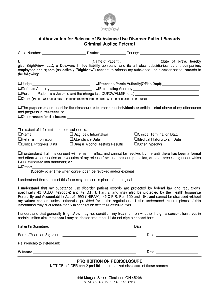 Fillable Online Authorization for Release of Substance Use Disorder ...