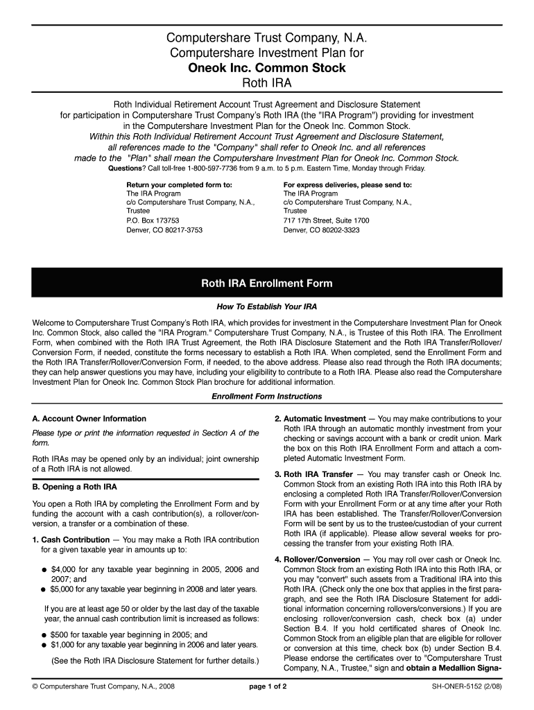 Fillable Online Computershare Trust Company, N.A. Traditional IRA for ...