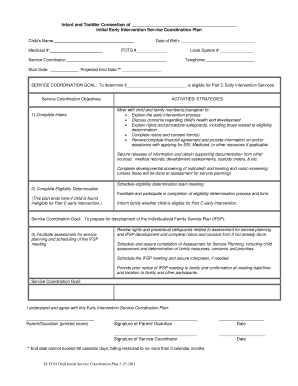 Fillable Online Early Intervention Service Coordination Plan Fax Email ...