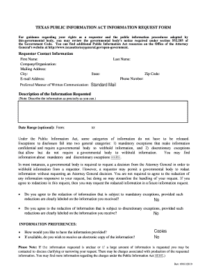 Fillable Online TEXAS PUBLIC INFORMATION ACT INFORMATION REQUEST FORM ...