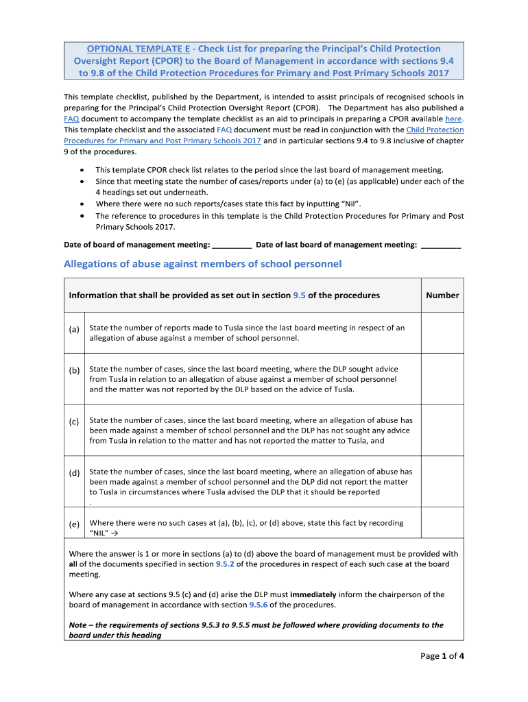 Fillable Online Child Protection Procedures in Schools - Department of ...