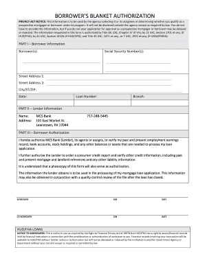 Fillable Online Borrowers Blanket Authorization Fax Email Print - pdfFiller