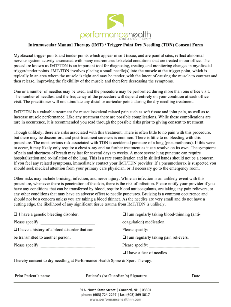 Fillable Online Intramuscular Manual Therapy (IMT) / Trigger Point Dry ...