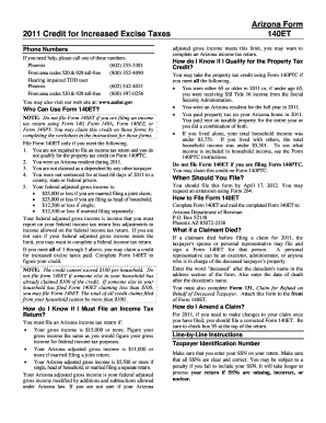 Fillable Online Arizona Form 140PTC Property Tax Refund (Credit) Claim ...