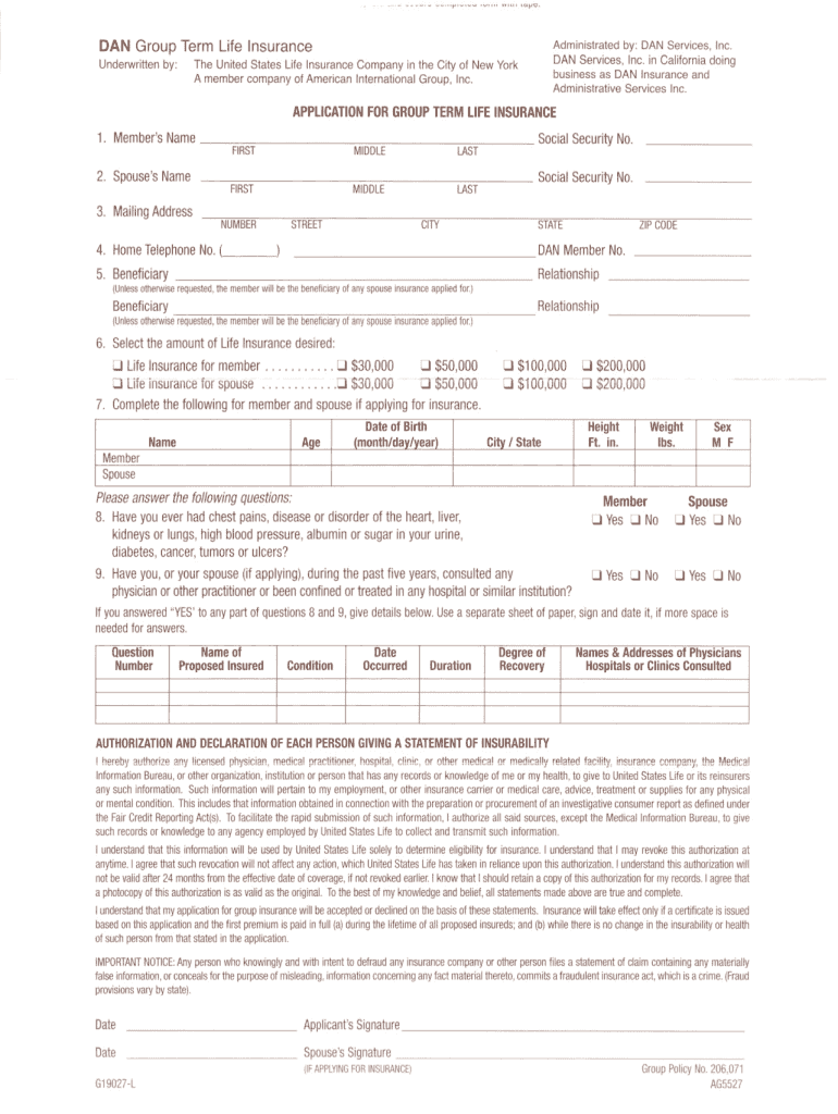 Fillable Online DAN Administered by: Dan Services, Inc. DAN Services ...