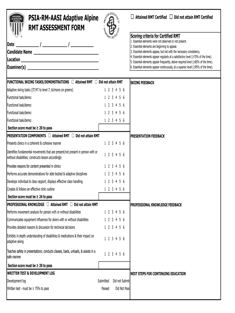 Fillable Online PSIA-RM Adaptive Alpine Level 1 & 2 Exam Materials Fax ...