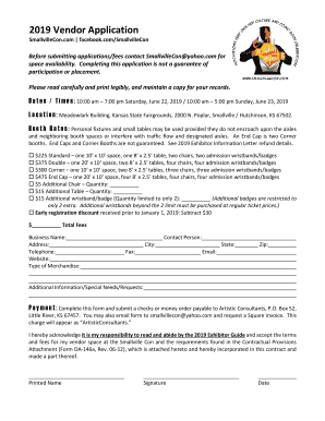 Fillable Online 2019 Vendor Application - Smallville Comic Con Fax ...