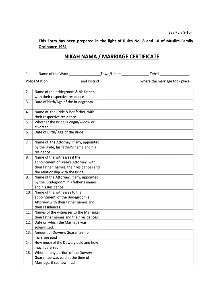 Nikah Nama Fill Online Printable Fillable Blank PdfFiller