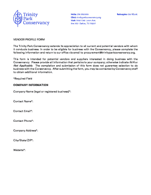 Fillable Online VENDOR PROFILE FORM The Trinity Park Conservancy ...