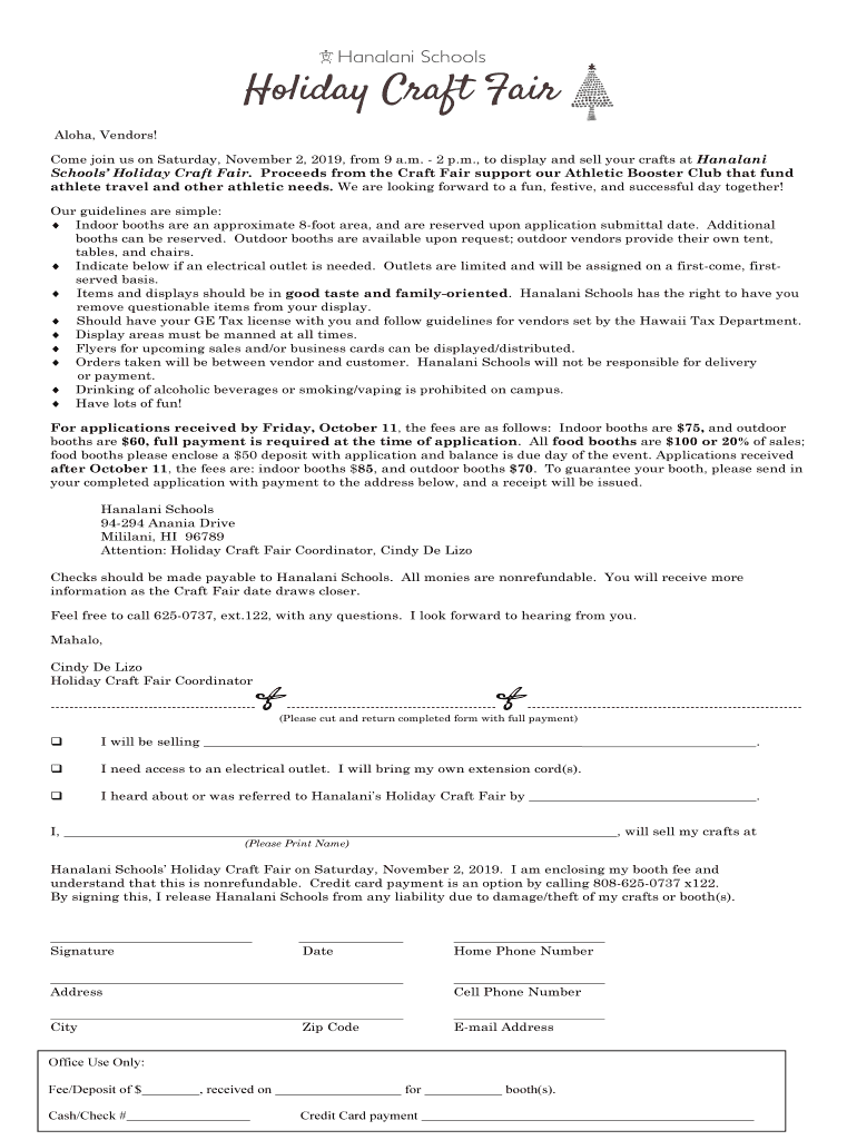 Fillable Online Holiday Craft Fair - Hanalani Schools Fax Email Print ...