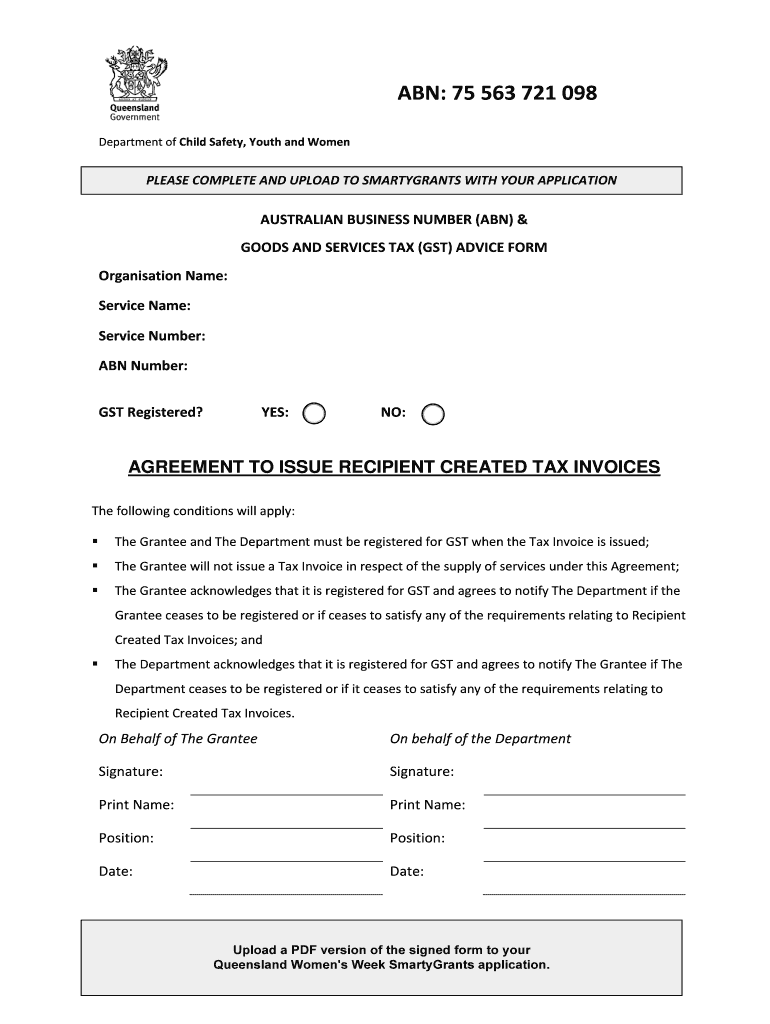 Fillable Online ABN and GST form. Australian Business Number (ABN) and ...