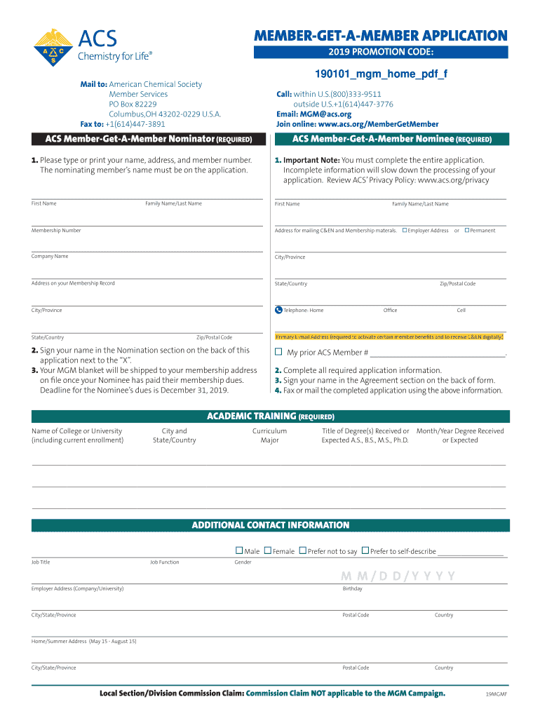 Fillable Online Contact ACS Member Insurance - American Chemical ...
