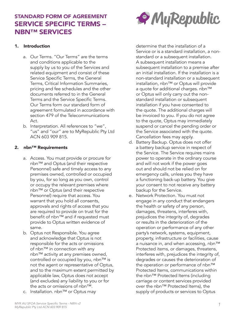 Fillable Online SERVICE SPECIFIC TERMS Fax Email Print - pdfFiller