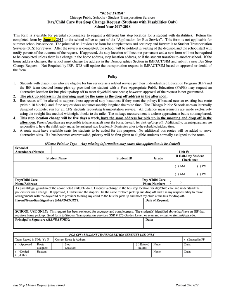 Fillable Online Chicago Public Schools - Student Transportation ...