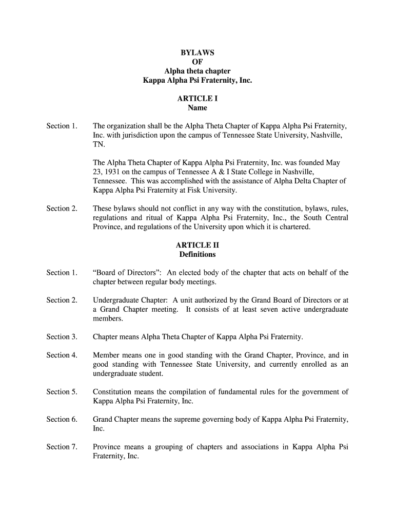Fillable Online BYLAWS OF Alpha theta chapter Kappa Alpha Psi ...