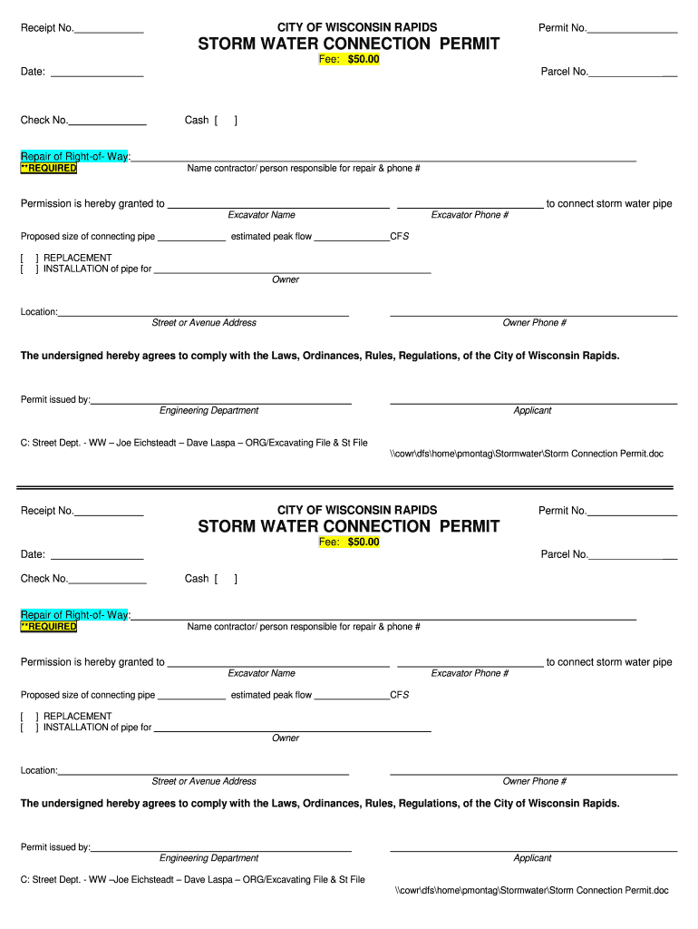 Fillable Online Storm Water Connection Permit - City of Madison, Wisconsin Fax Email Print ...