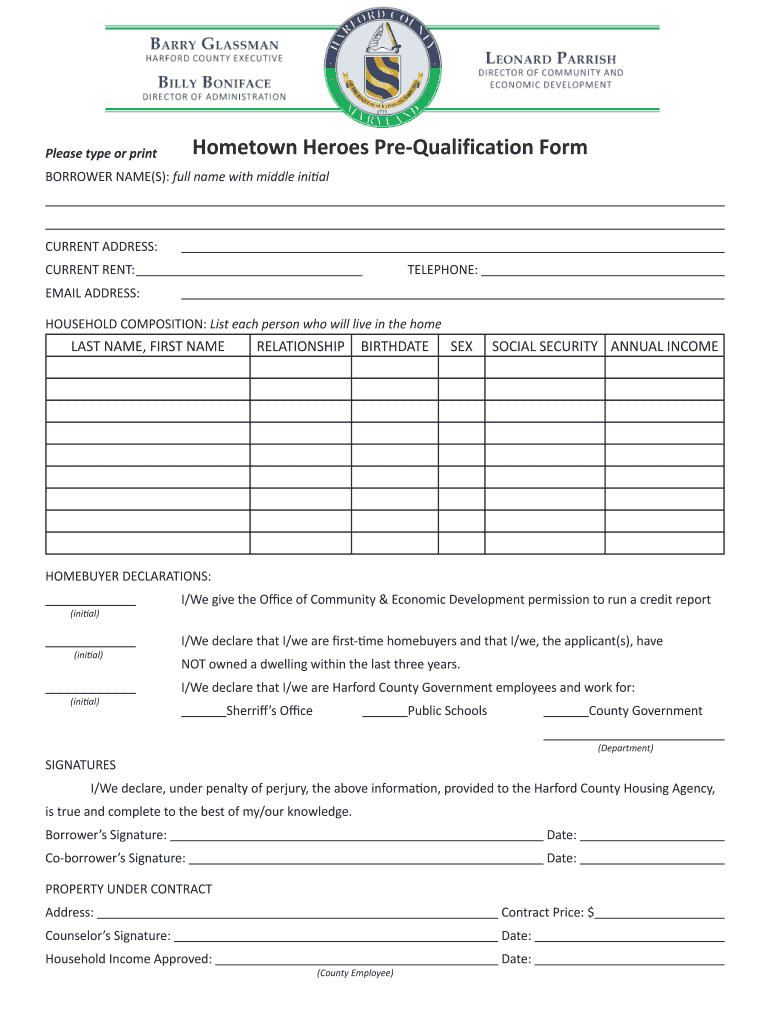 Fillable Online Hometown Heroes Pre-Qualification Form Fax Email Print ...