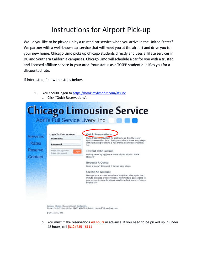 Fillable Online Instructions for Airport Pick-up Fax Email Print ...