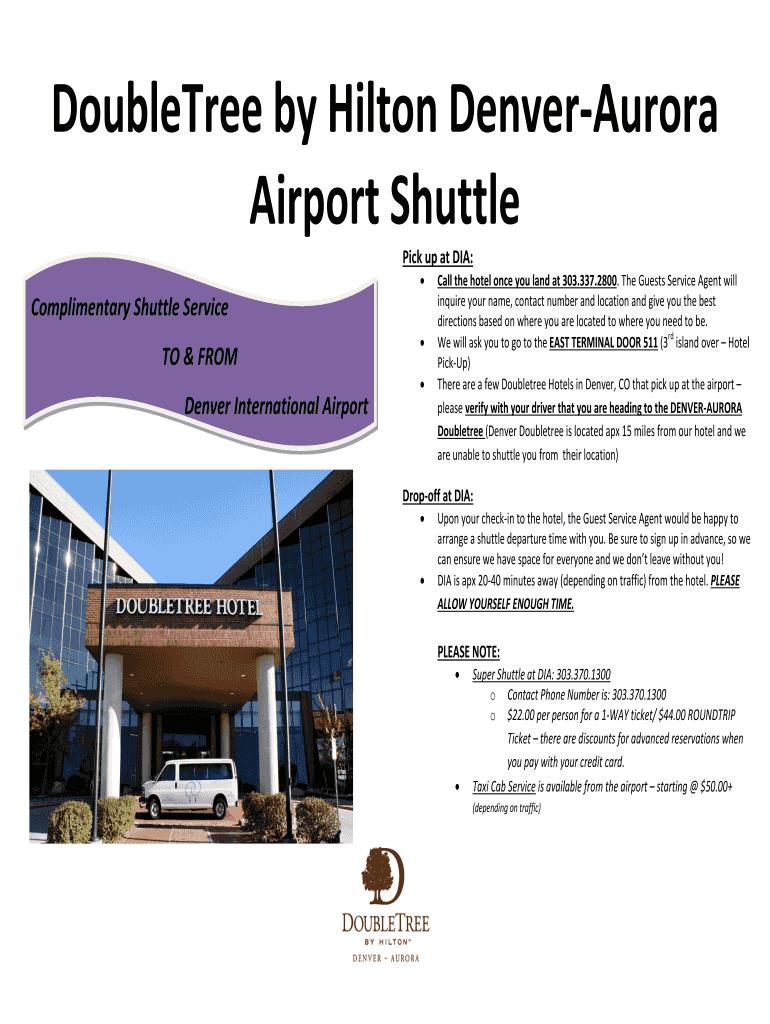 Fillable Online Denver Doubletree Hotel Airport Shuttle Service Fax ...