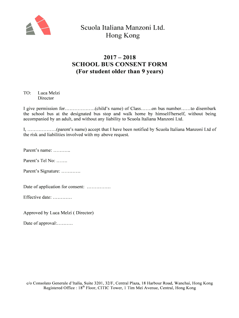 Fillable Online School bus drop off consent form Fax Email Print ...