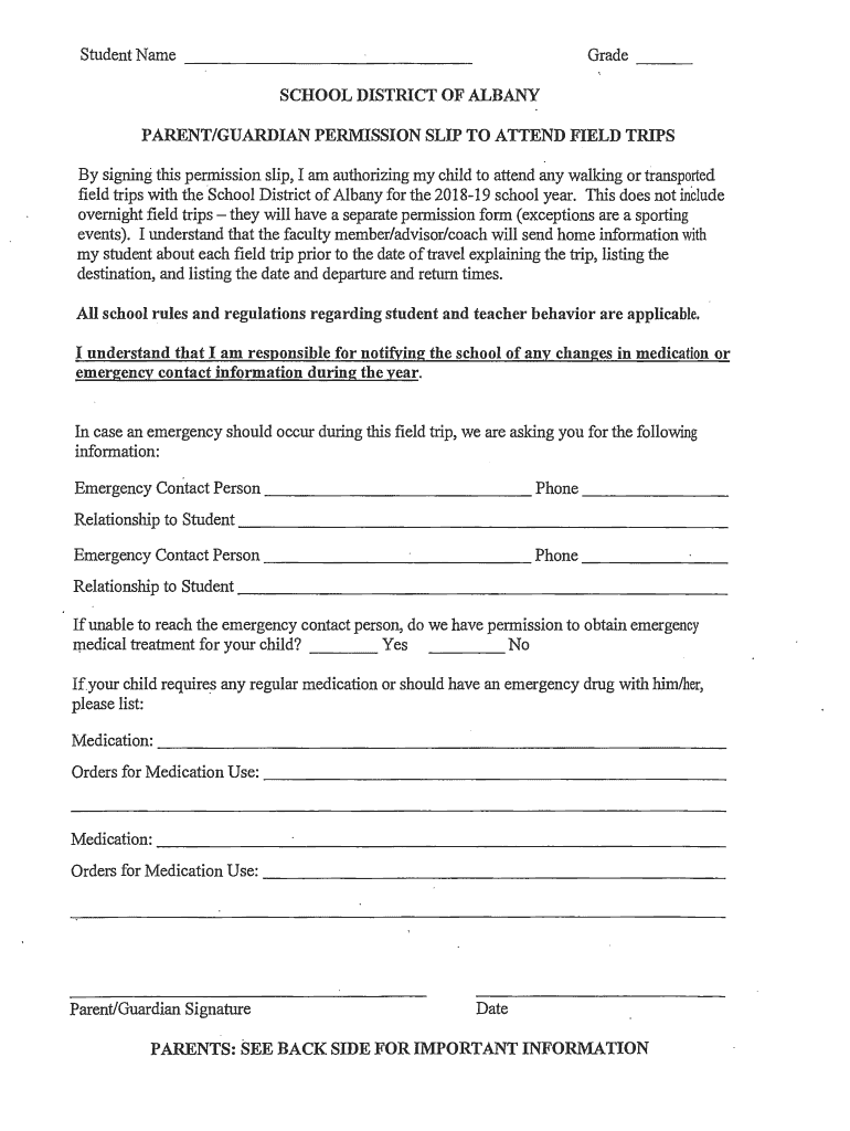 Fillable Online albany k12 wi Field Trip Permission Slip - Albany School District Fax Email ...