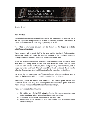 Fillable Online Denton ISD marching bands prepare for Oct. 18 UIL ...