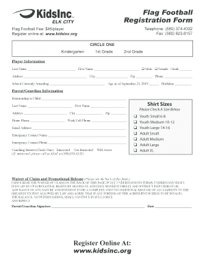Fillable Online Flag Football Registration Form Register Online At ...