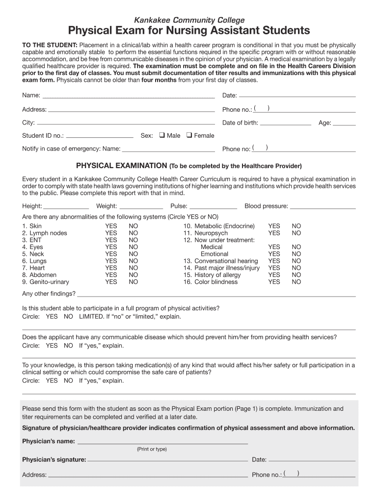 Cna Physical Exam Form - Fill Online, Printable, Fillable, Blank ...