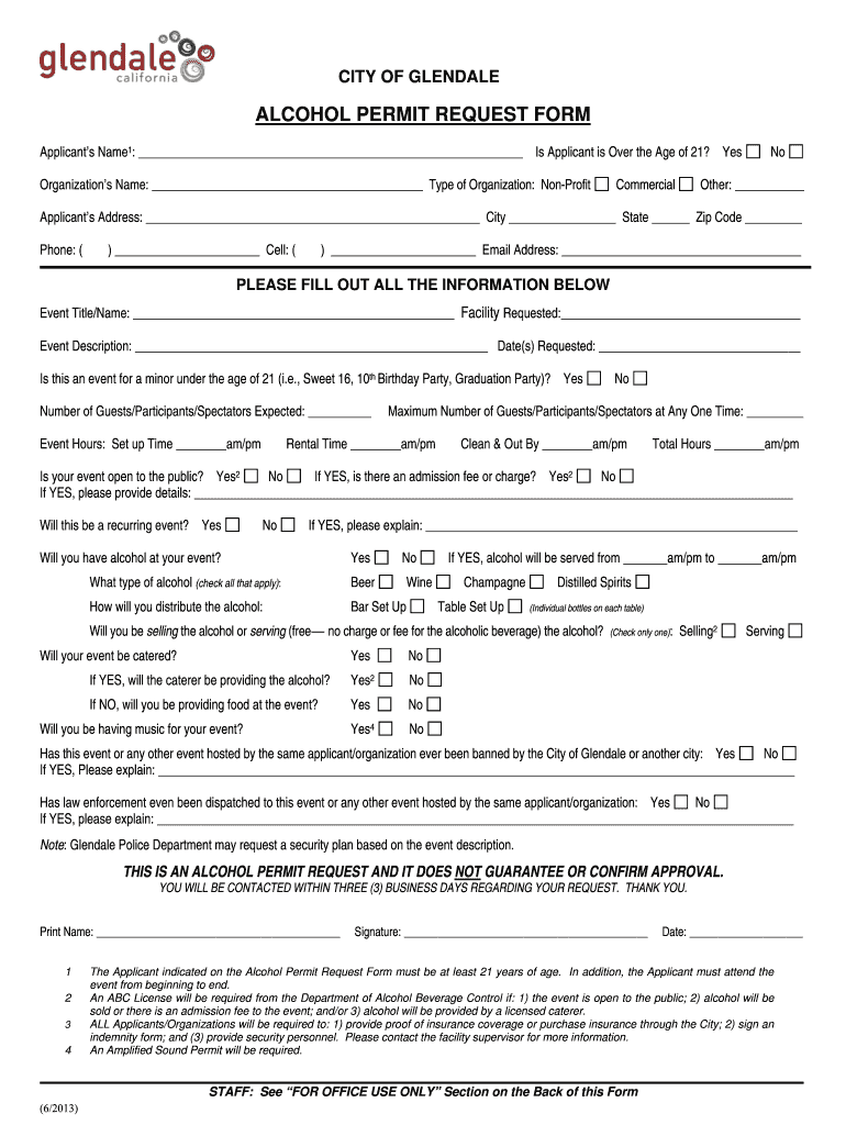 Fillable Online ALCOHOL PERMIT REQUEST FORM Fax Email Print - pdfFiller