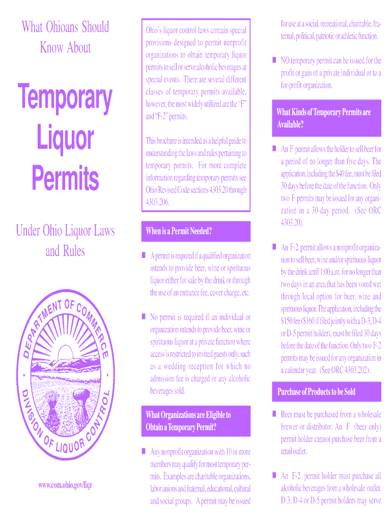 Fillable Online A Liquor Permit Guide for Charities - Ohio Attorney ...