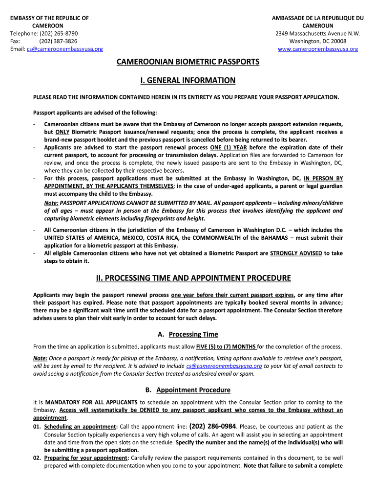 Fillable Online Consular Service - Cameroon Embassy in Washington DC ...