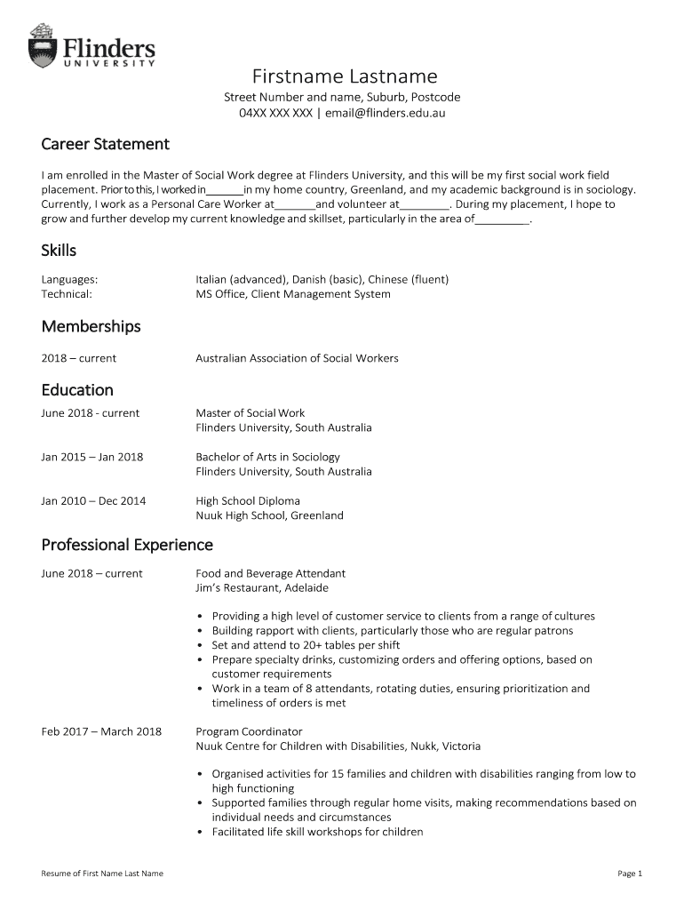 Fillable Online Bachelor Of Social Work Resume Example - All New Resume ...