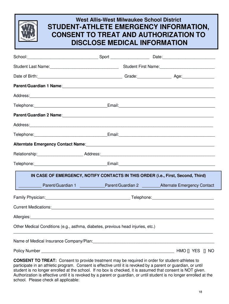 Fillable Online student-athlete emergency information, consent ... - Amazon S3 Fax Email Print ...