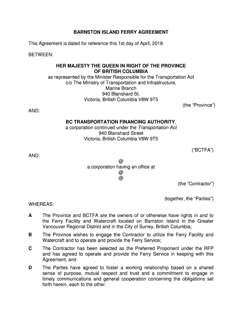 Fillable Online Barnston Island Ferry Agreement - Government of B.C ...