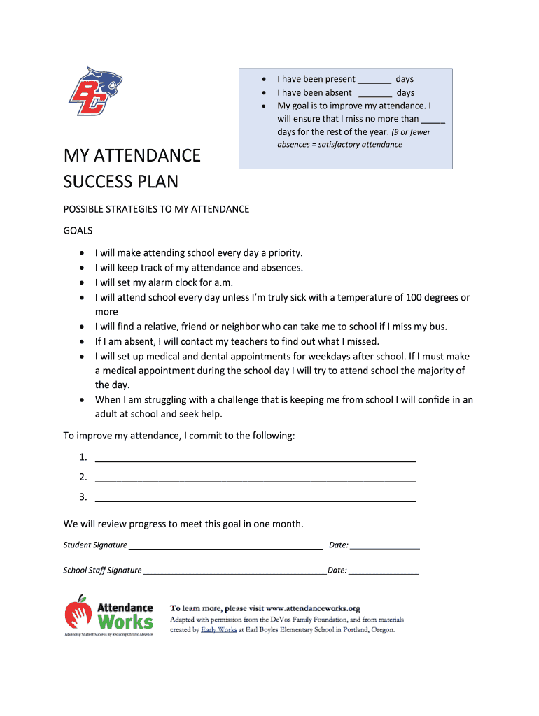 Fillable Online my child's attendance success plan - Attendance Works ...