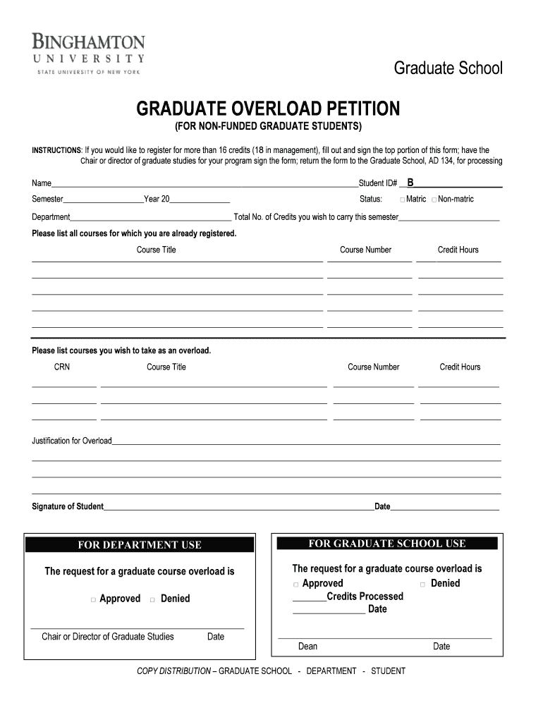 Fillable Online Petition for Overload of CreditCollege of Social and ...