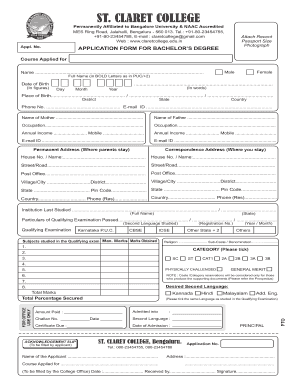 Fillable Online APPLICATION FORM FOR BACHELOR DEGREE Fax Email Print ...