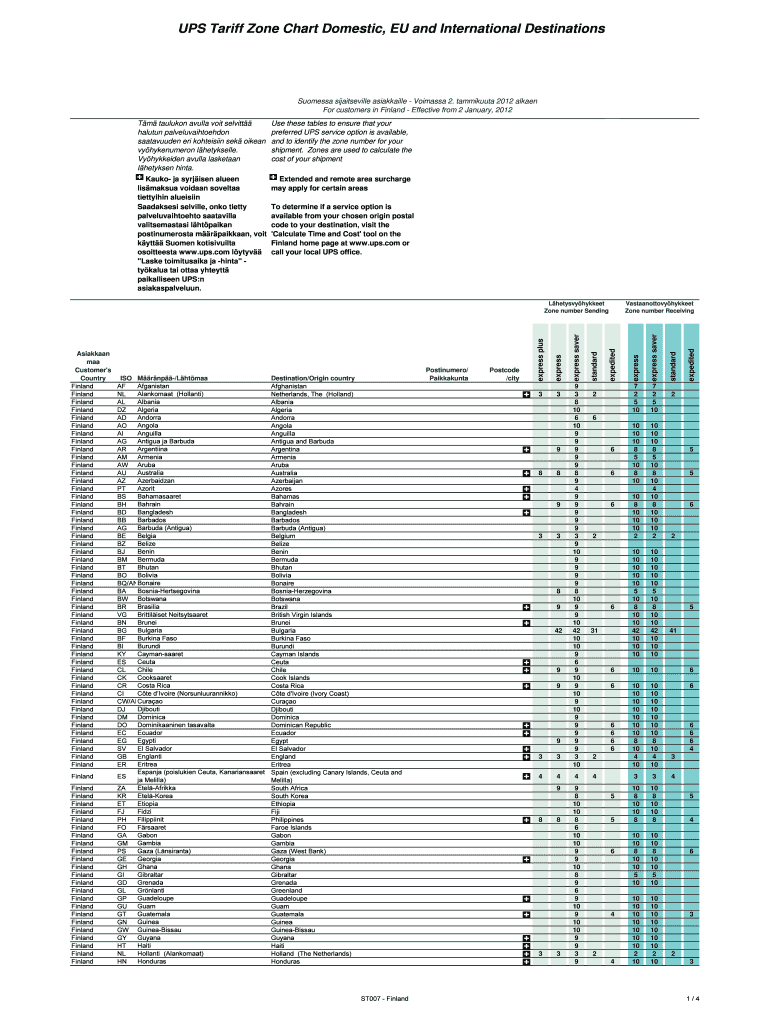 Fillable Online UPS Tariff Zone Chart Domestic, EU and International ...